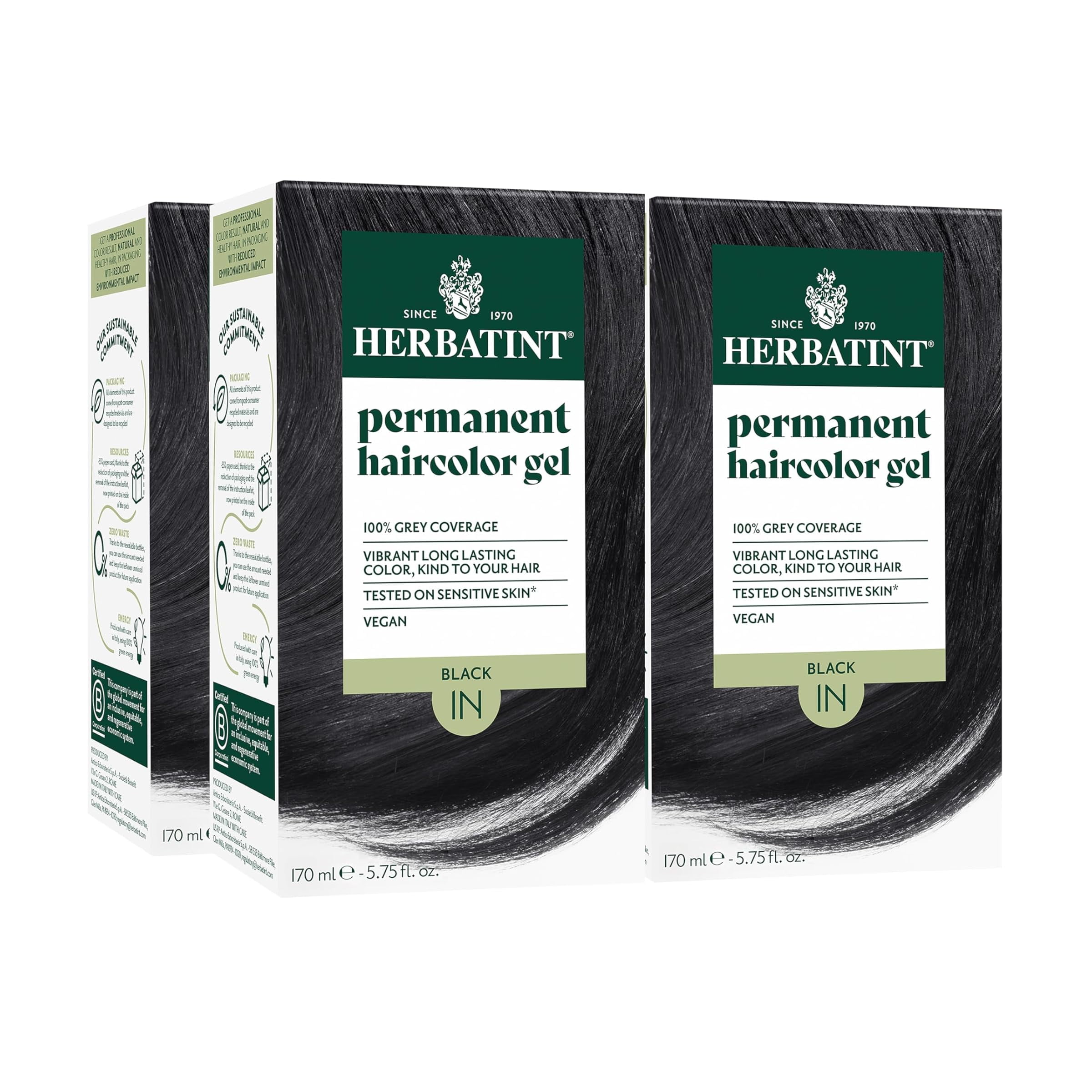 Herbatint Permanent Hair Root Herb Dye, 1N Black, Vegan, 100% Grey ...