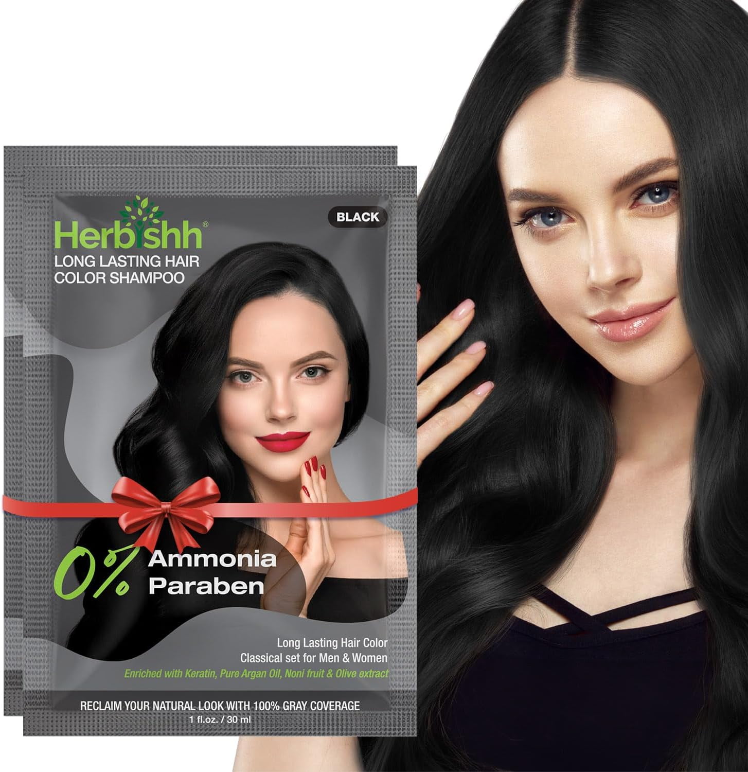 Herbishh Black Color Shampoo for Gray Hair, Hair Dye Shampoo 3 in 1 ...