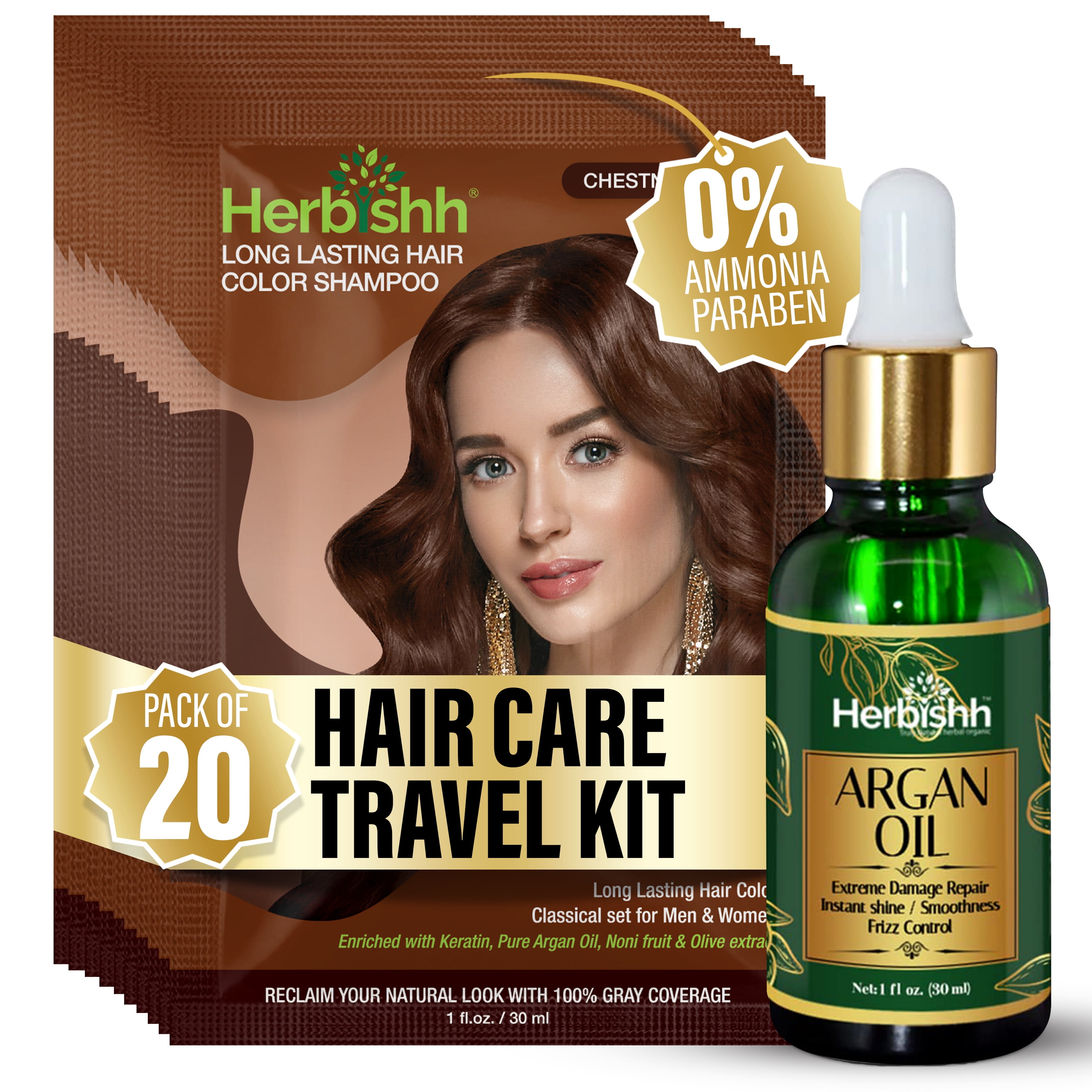 Herbishh Chestnut Brown Color Shampoo for Gray Hair, Hair Dye Shampoo 3 ...