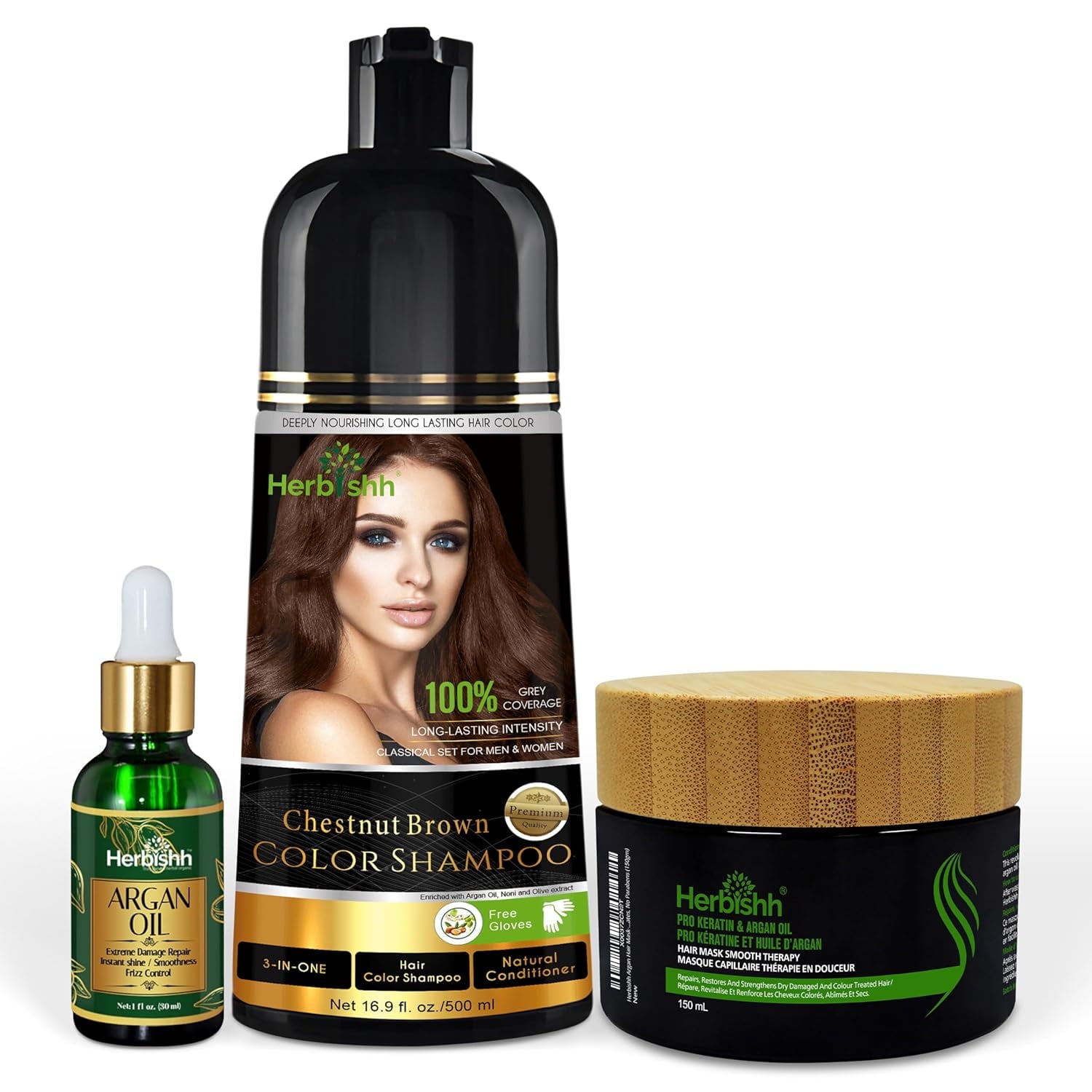 Herbishh Color Shampoo Combo - Hair Color Shampoo Hair Dye 500ml, Argan ...