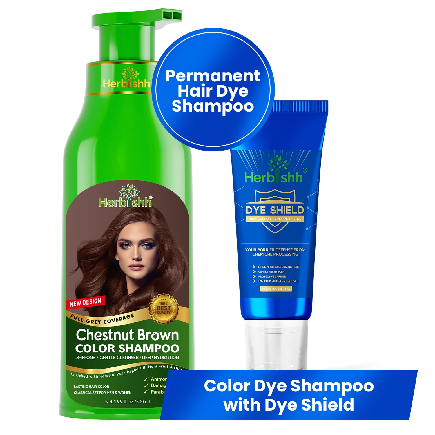 Herbishh Combo Hair Color Shampoo Chestnut Brown 500ml for Gray Hair ...
