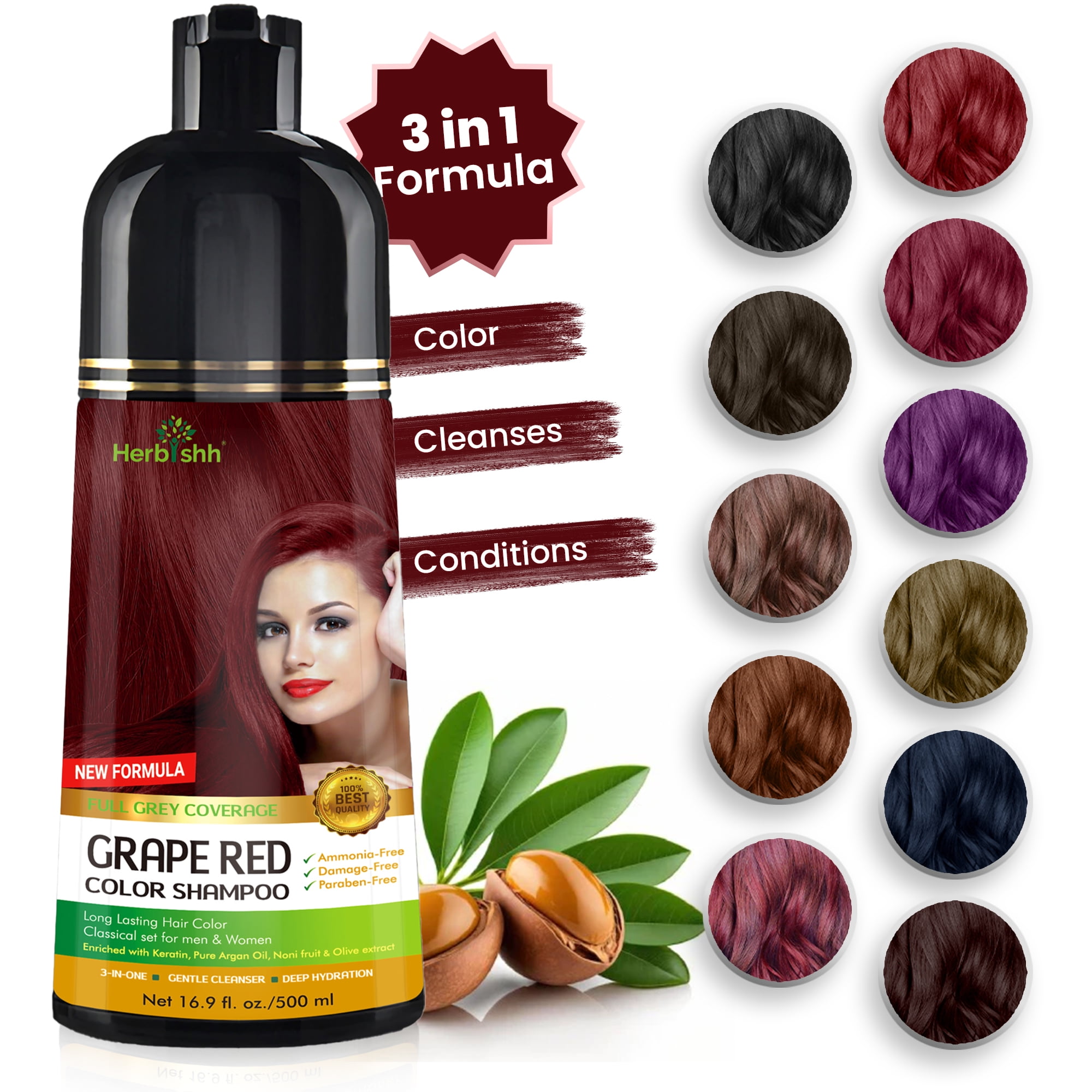 Herbishh Grape Red Hair Color Shampoo for Gray Hair, Hair Dye Shampoo 3 ...