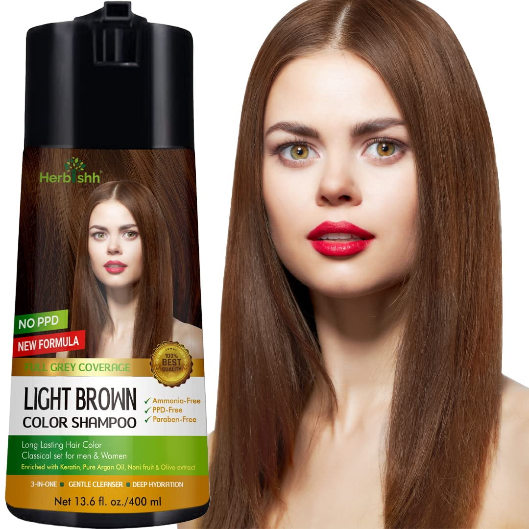 Herbishh Light Brown PPD-Free Hair Color Shampoo for Gray Hair, Hair ...