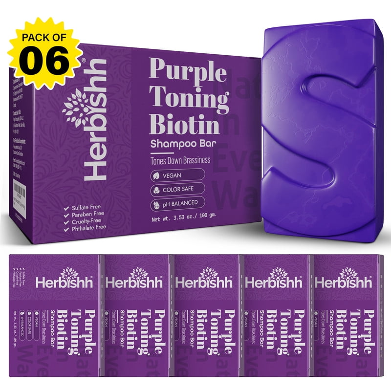 Herbishh Purple Shampoo Bar Pack of 6 – Biotin Solid Shampoo for Blonde ...