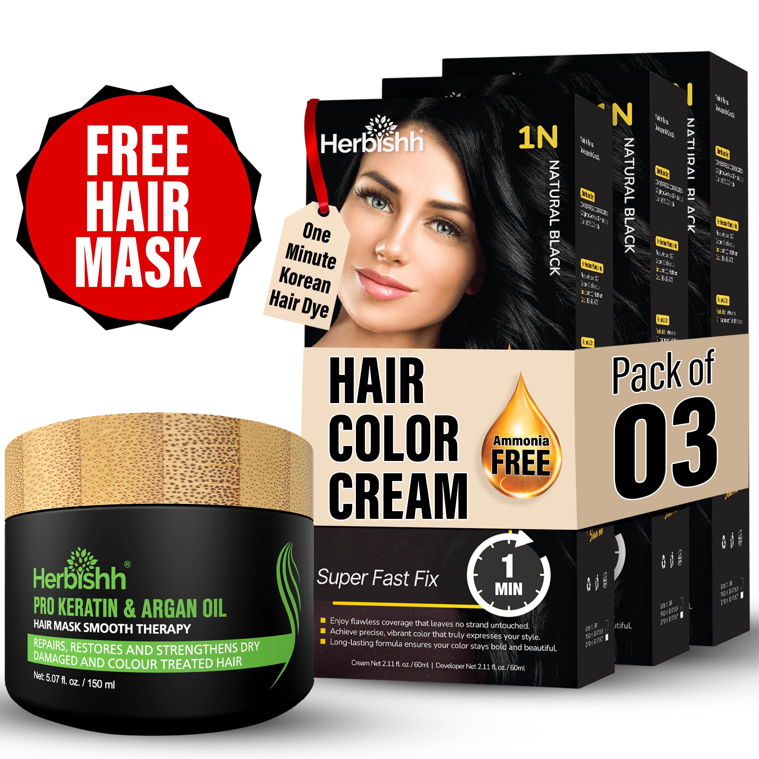 Herbishh Rapid Infusion Hair Color Cream – 1N Natural Black Hair Dye ...