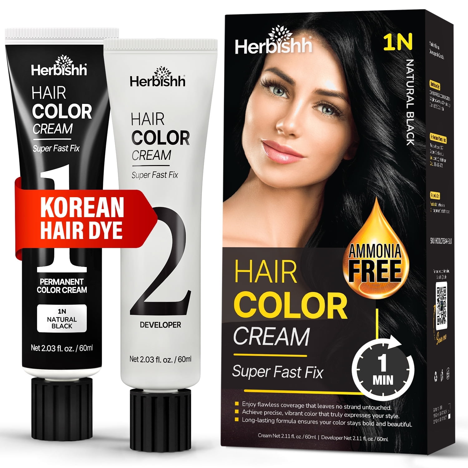 Herbishh Rapid Infusion Hair Color Cream – 1N Natural Black Hair Dye ...