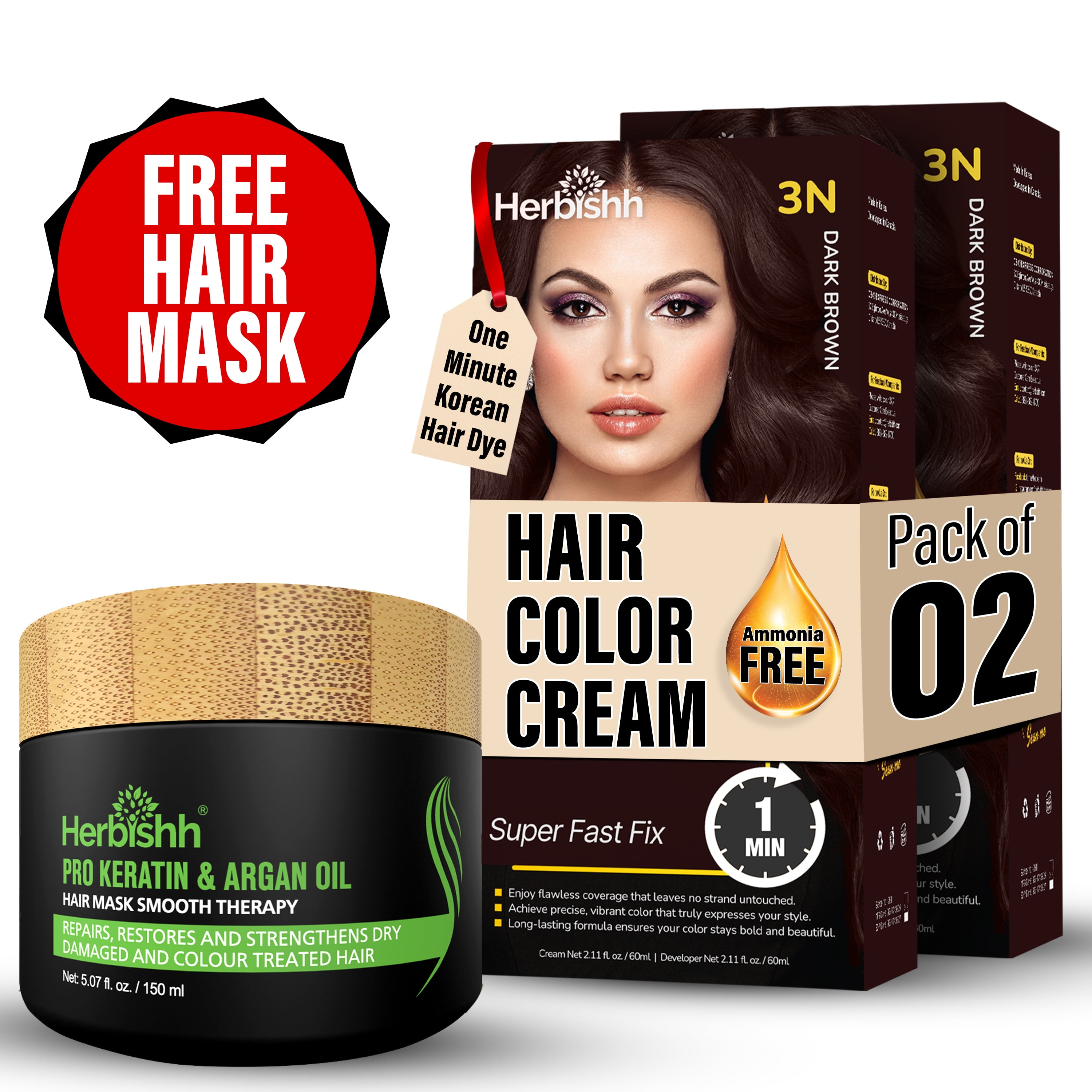 Herbishh Rapid Infusion Hair Color Cream – 3N Dark Brown Hair Dye ...