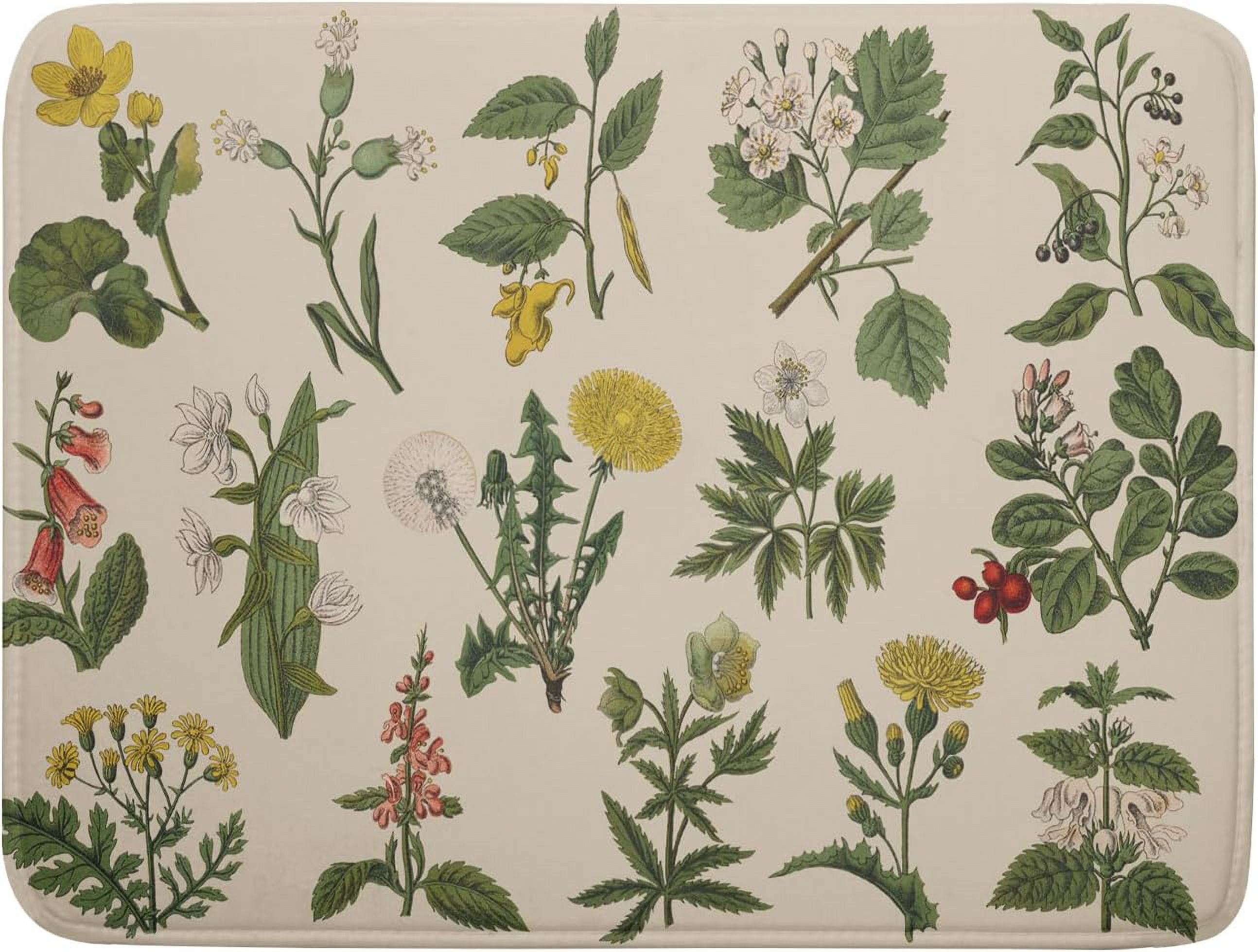 Herbs Dish Drying Mat for Kitchen 18x24 Inch Wild Flower Plant ...