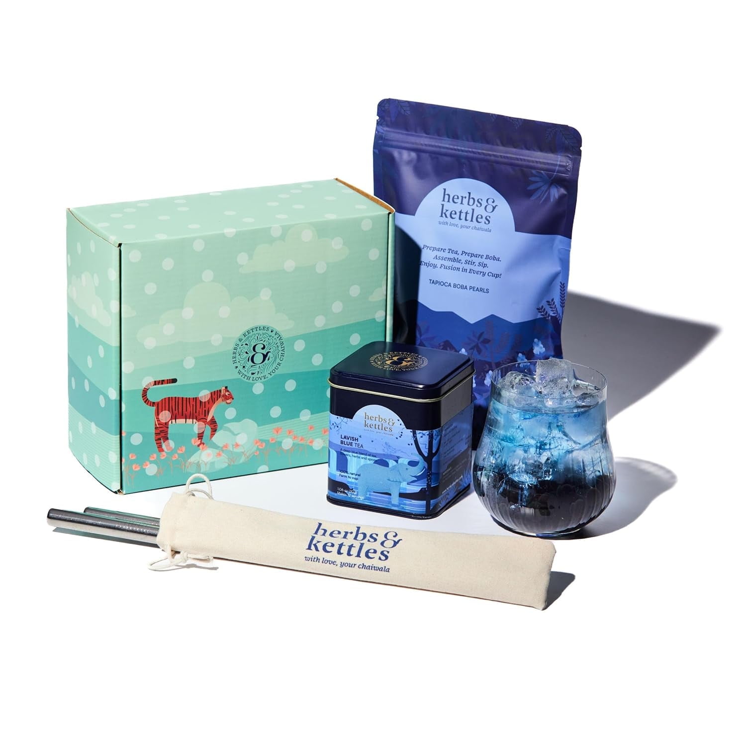 Herbs & Kettles Lavish Blue Tea Boba Kit | Butterfly Pea Flower Tea ...