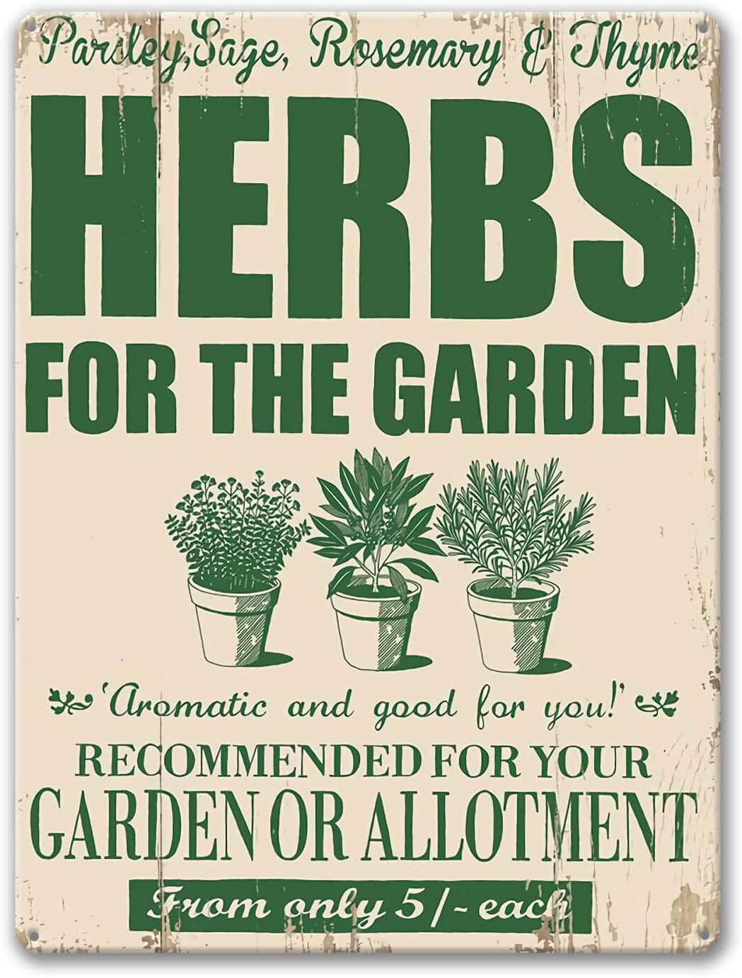 Herbs Sign, Martin Wiscombe Vintage Aluminum Sign Farmhouse Style Wall ...