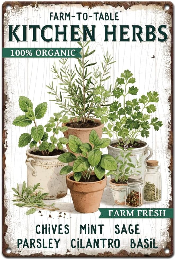 Herbs Vintage Metal Tin Signs 0.79×1.18inch Retro Kitchen Herbs Sign ...