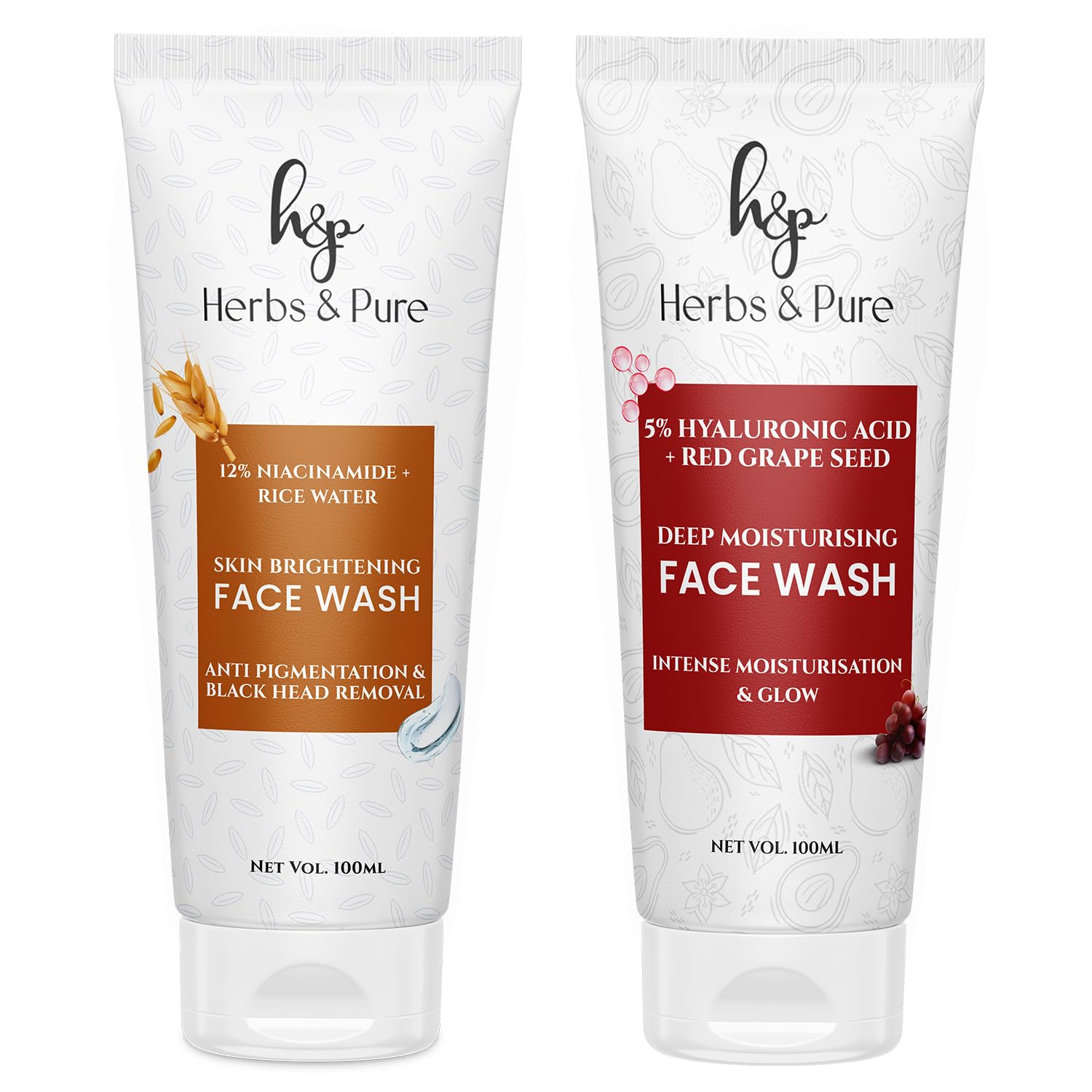 Herbs and Pure Combo of Face Wash 12 Niacinamide Rice water with Red ...