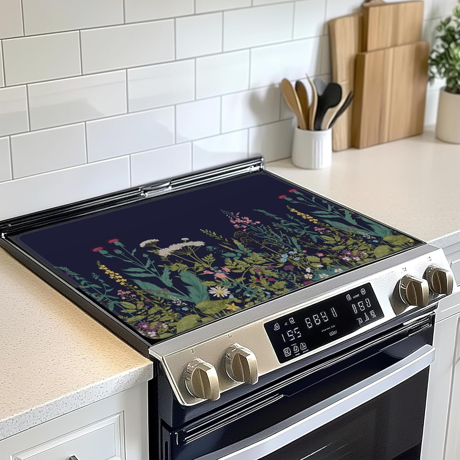 Herbs and Wild Flowers Stove Top Cover for Electric, Glass Ceramic ...