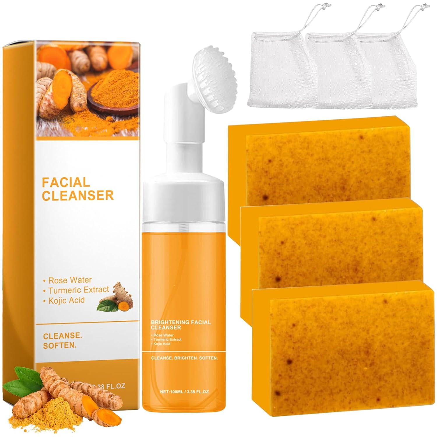 Herbzj Turmeric Wash and Care Two Piece Set, Tuemeric Facial Cleanser ...