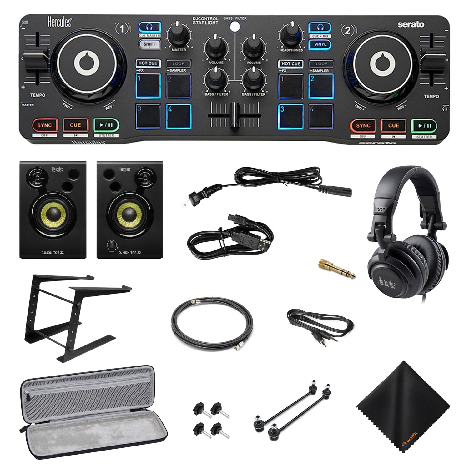 Hercules DJ Starter Kit - Starlight USB DJ Controller with On-Stage ...