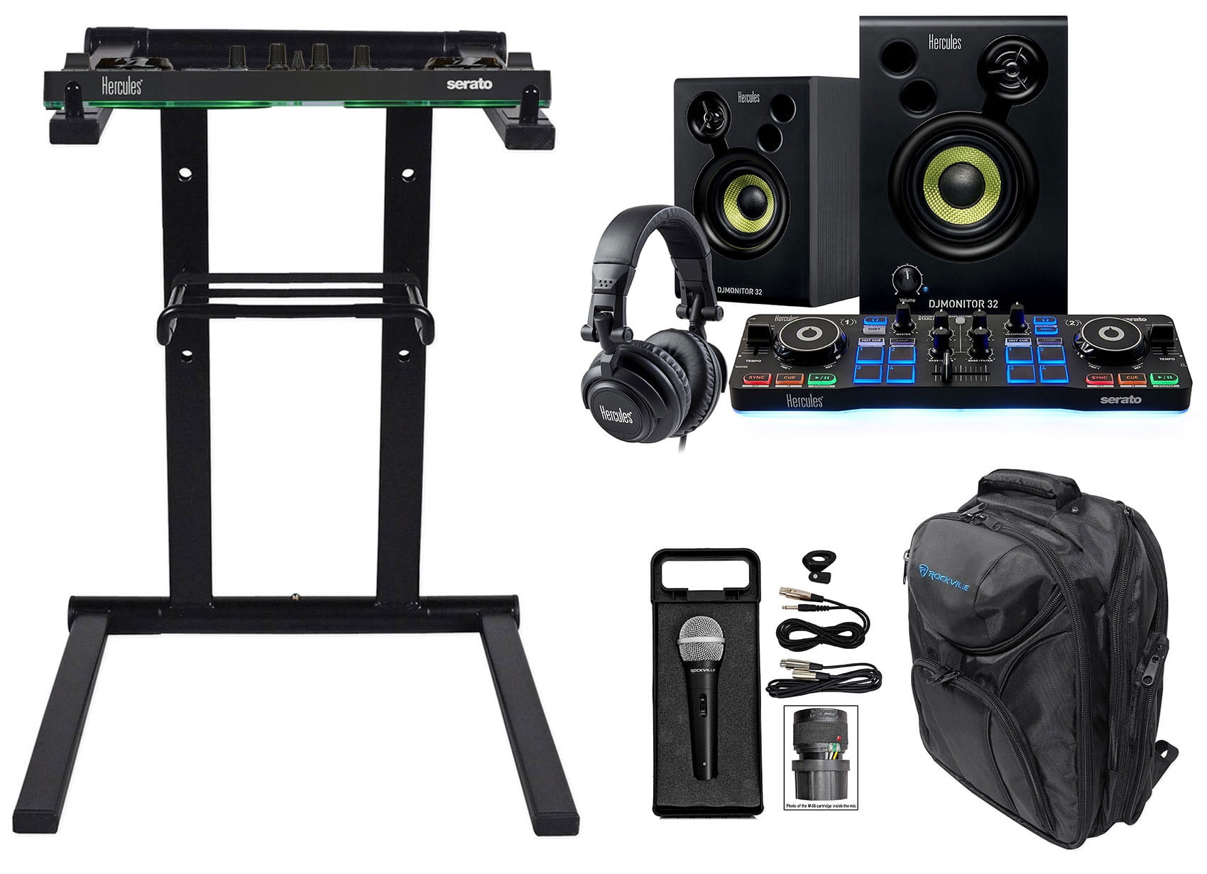 Hercules DJ Starter Kit w/DJ Controller+Stand+Monitors+Headphones ...