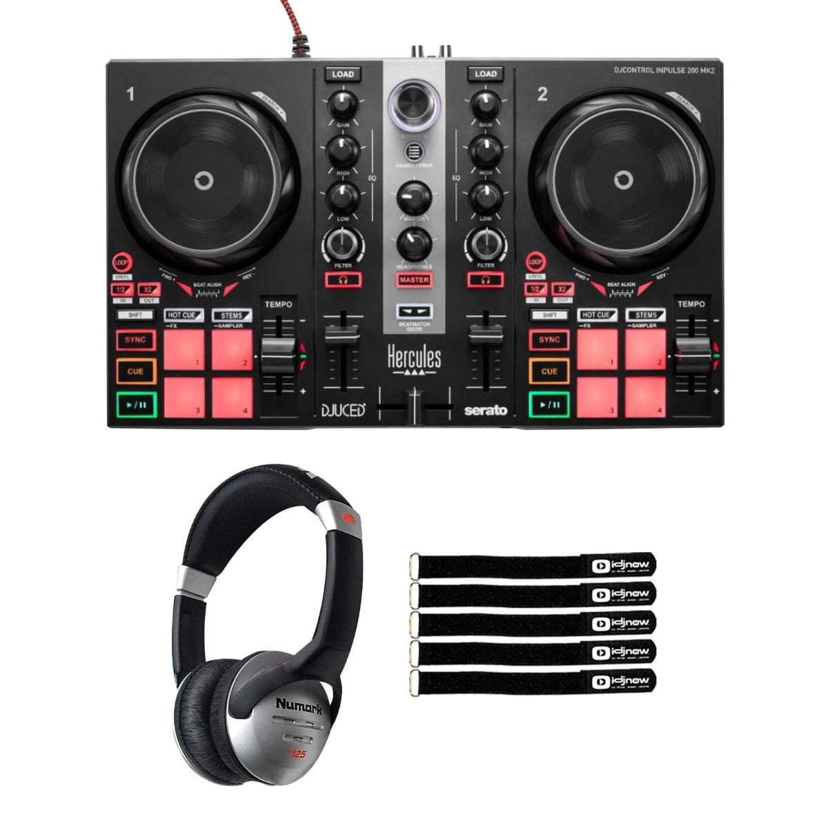 Hercules DJCONTROL INPULSE 200 MK2 2-Channel DJ Controller with Professional Over-Ear DJ ...