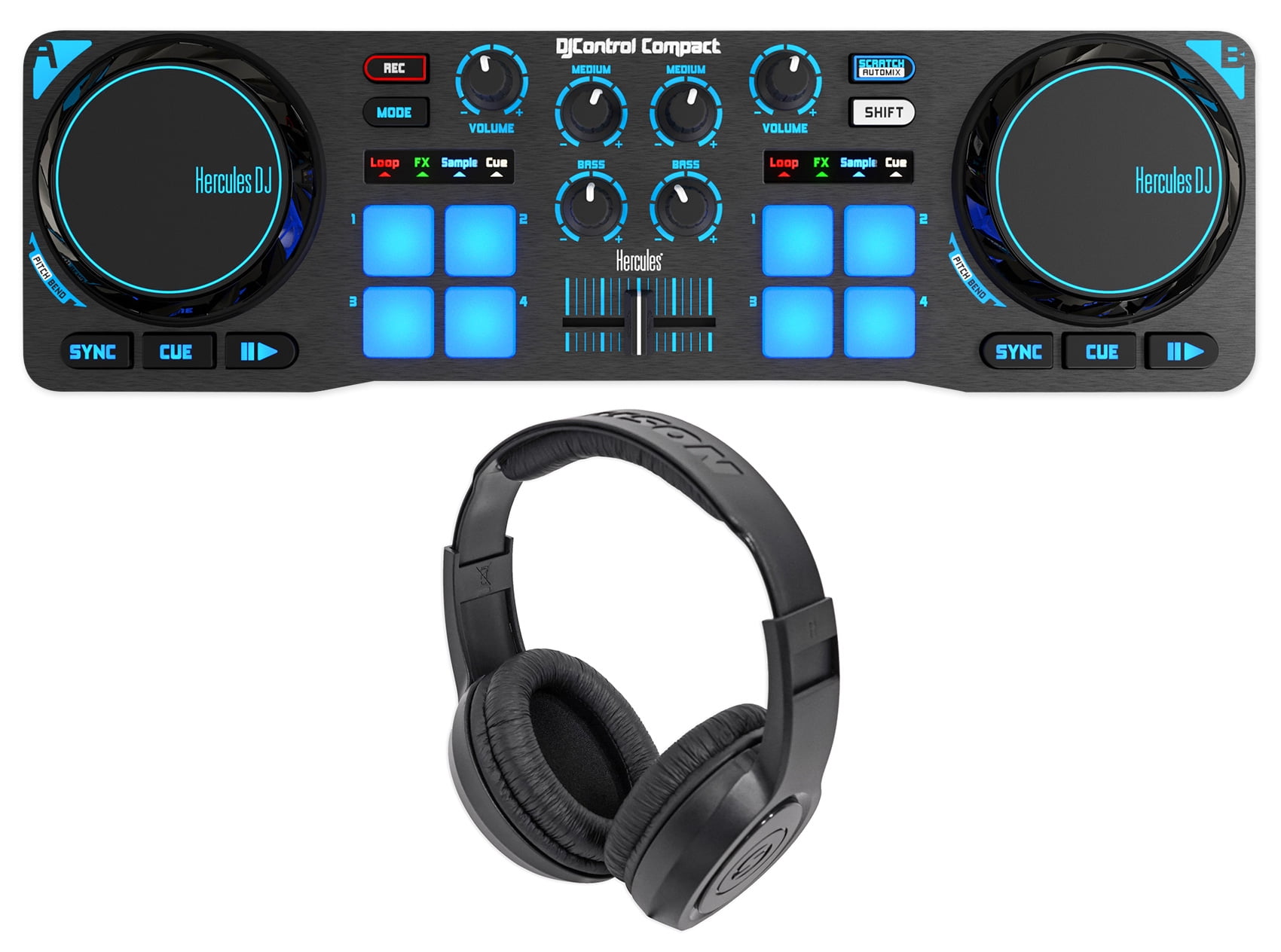 Hercules DJControl Compact USB 2-Deck DJ Controller Mixer+Samson ...