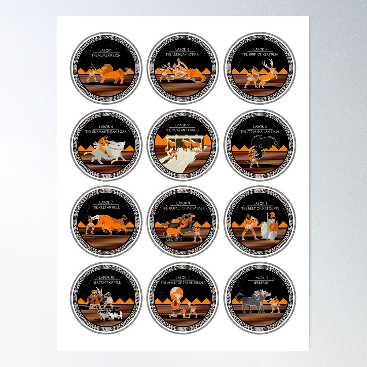 Hercules Heracles Mythology Twelve Labors Poster Wall Art, Modern Wall ...