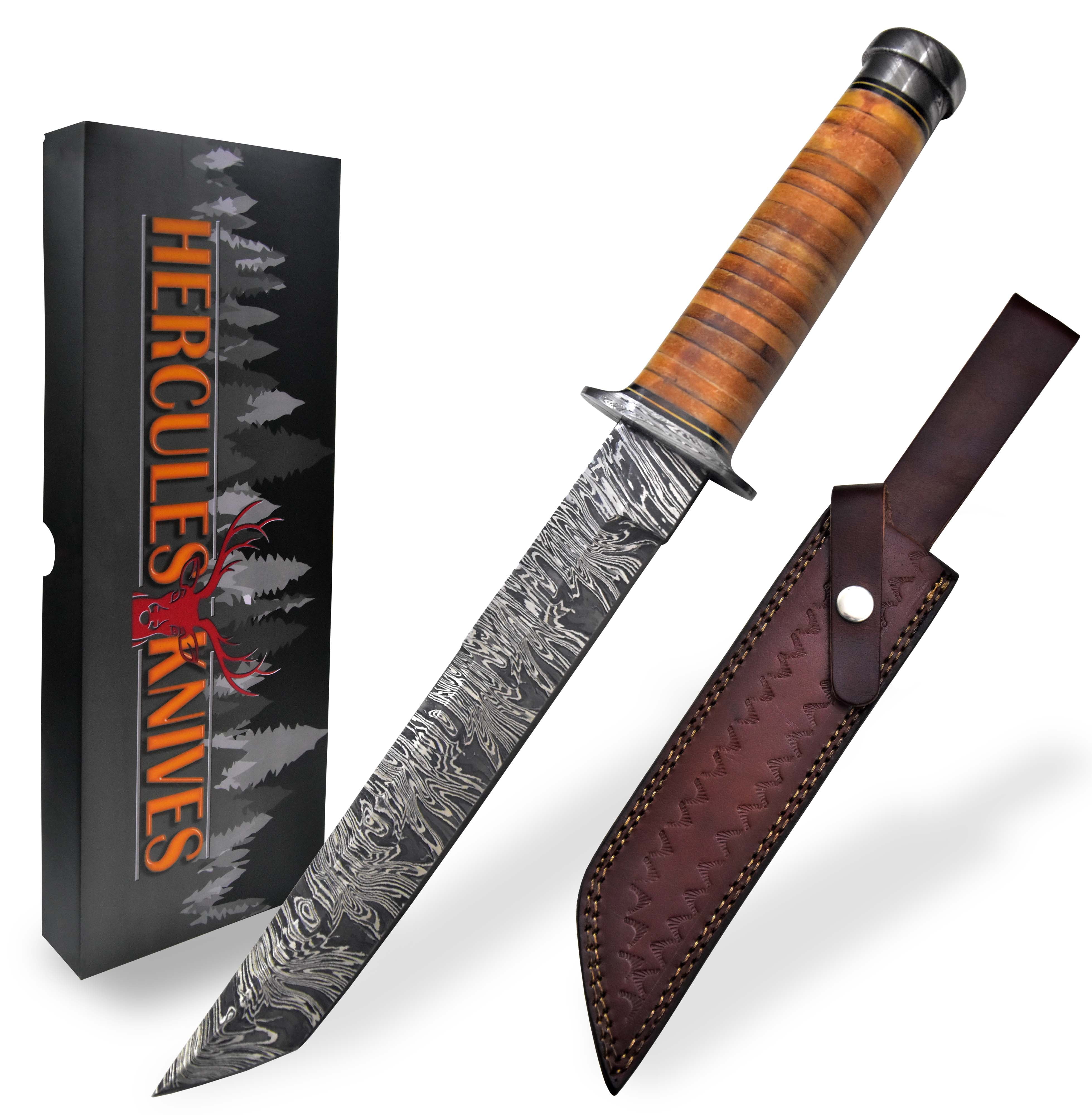 Hercules Knives Custom Hand Forged Damascus Steel Fixed Blade Tanto ...