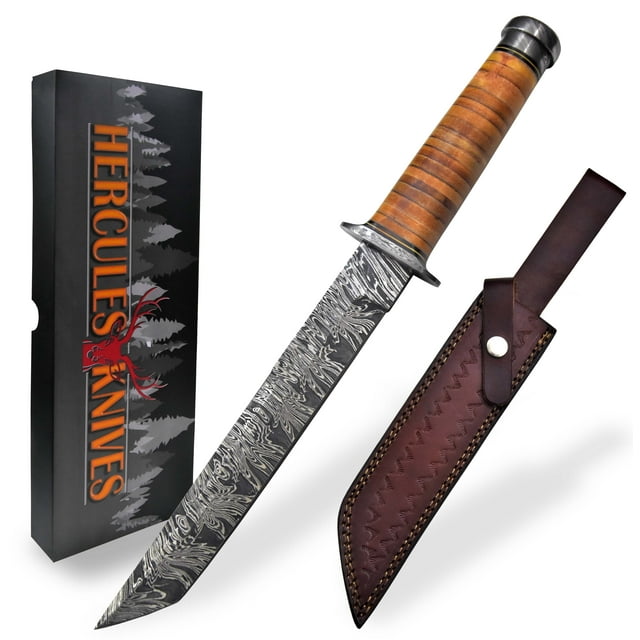 Hercules Knives Custom Hand Forged Damascus Steel Fixed Blade Tanto ...