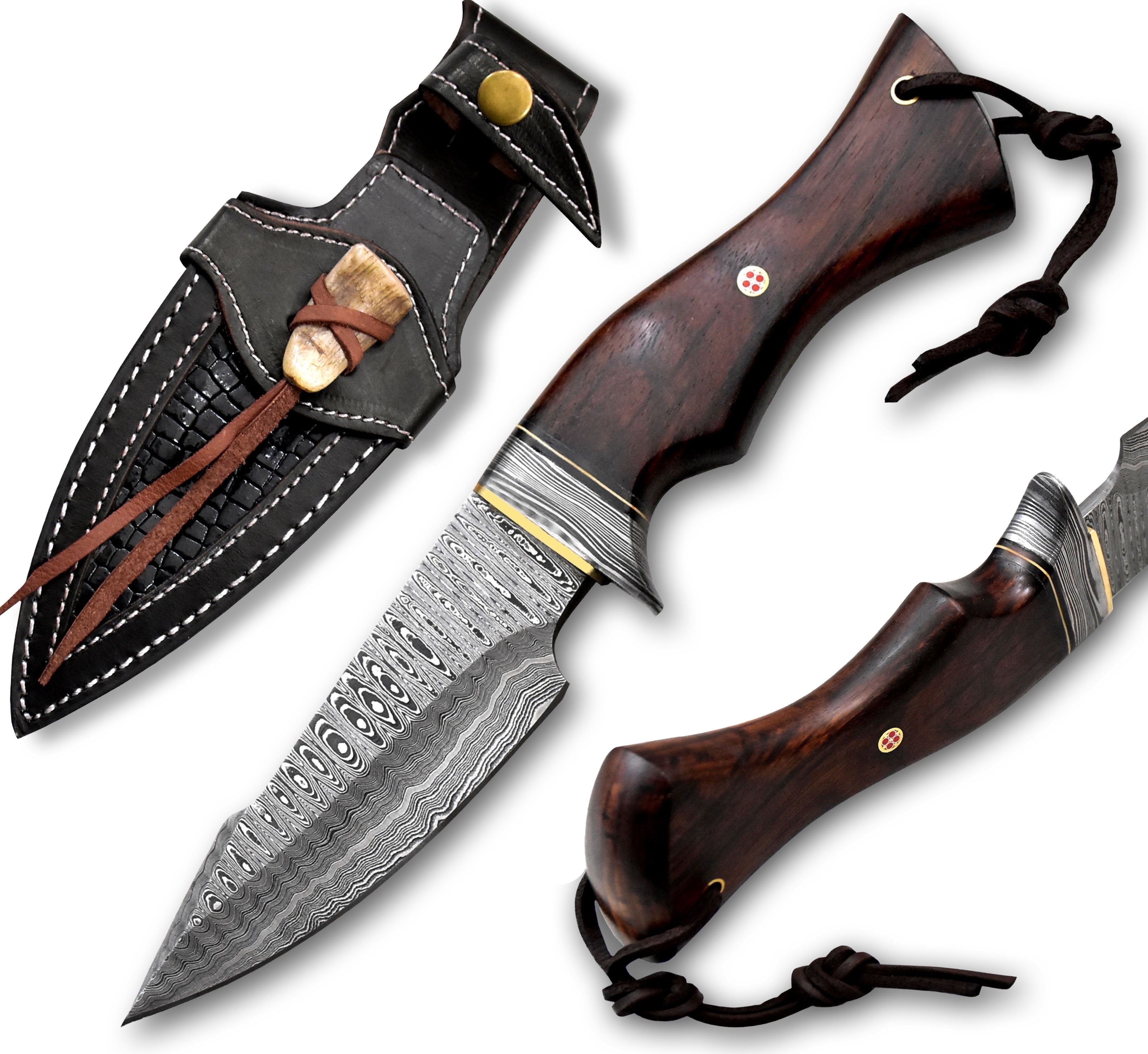 Hercules Knives Hand Forged Damascus Hunting Knife with Sheath Camping ...
