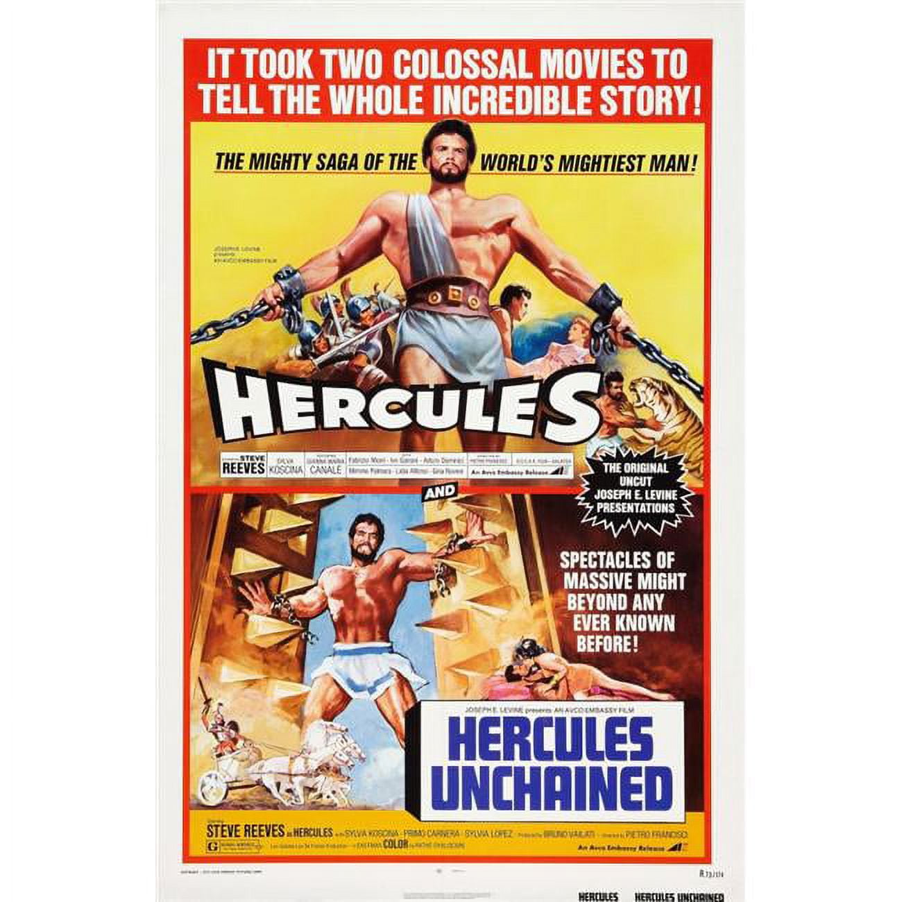 Hercules Us 1973 Double Bill Poster Art Steve Reeves 1958; Hercules ...