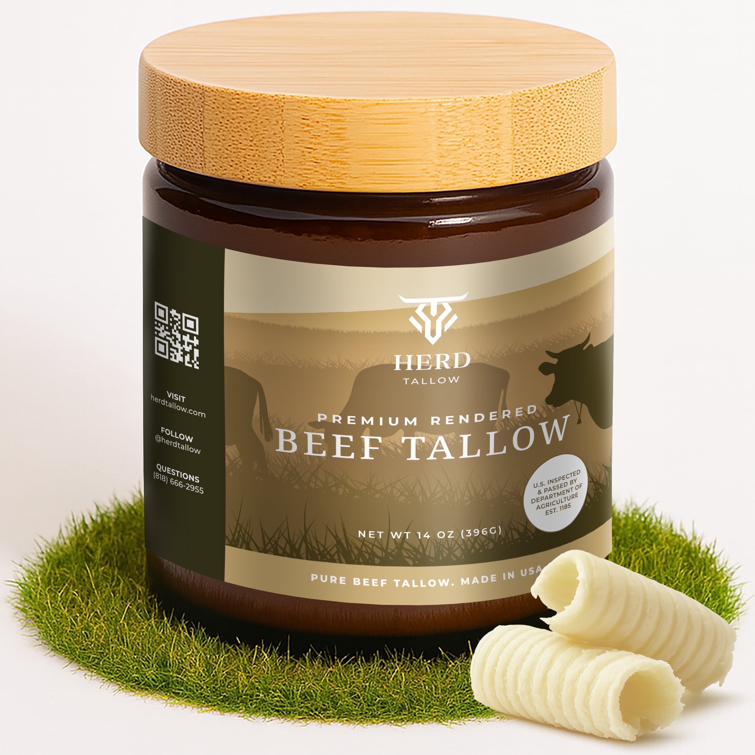 Herd Tallow, Beef Tallow 14oz Jar, Pure Grass-Fed Rendered Fat ...