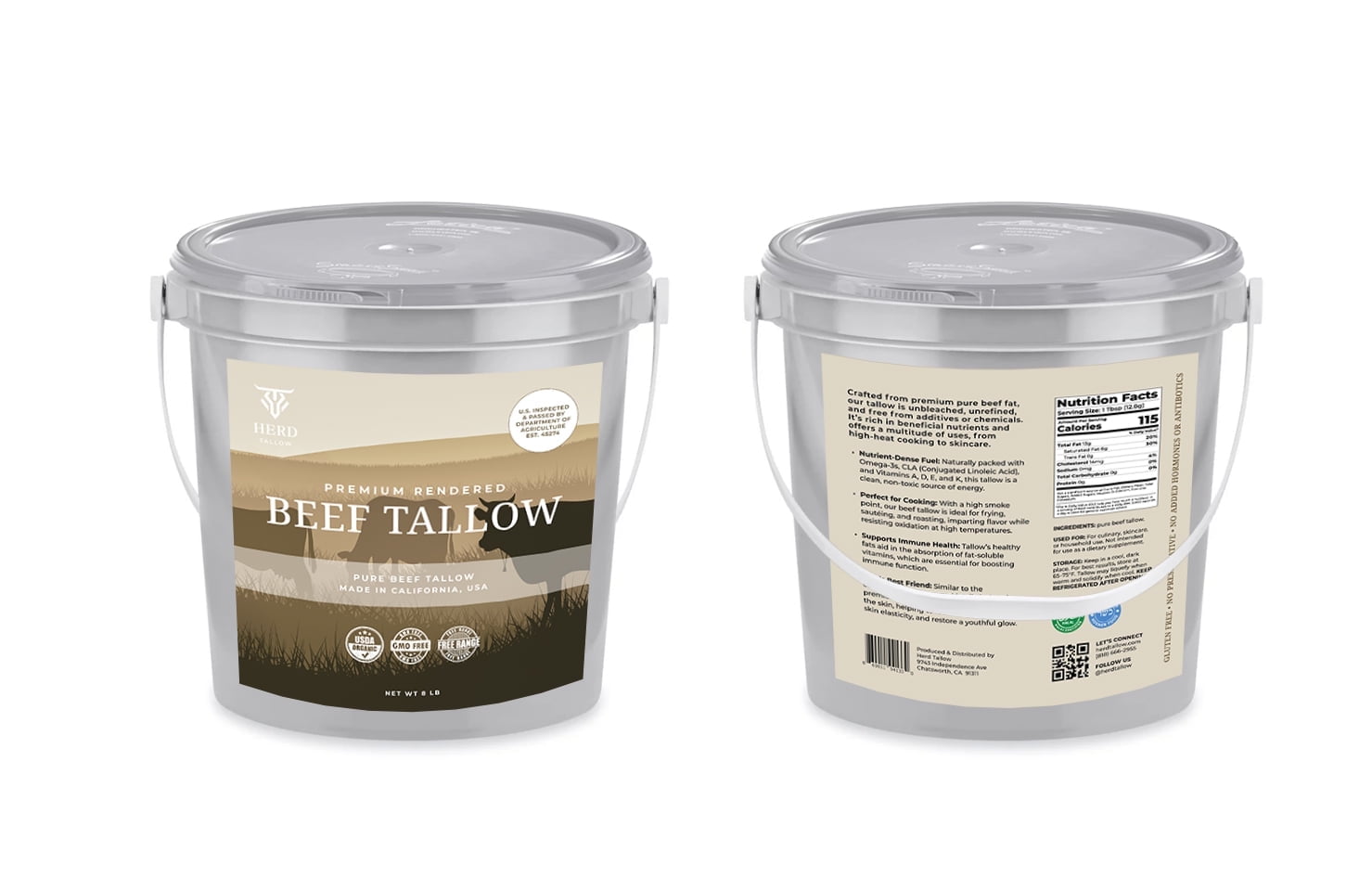 Herd Tallow Grass-Fed Beef Tallow, 8 lbs, Gluten-Free, Ketogenic ...