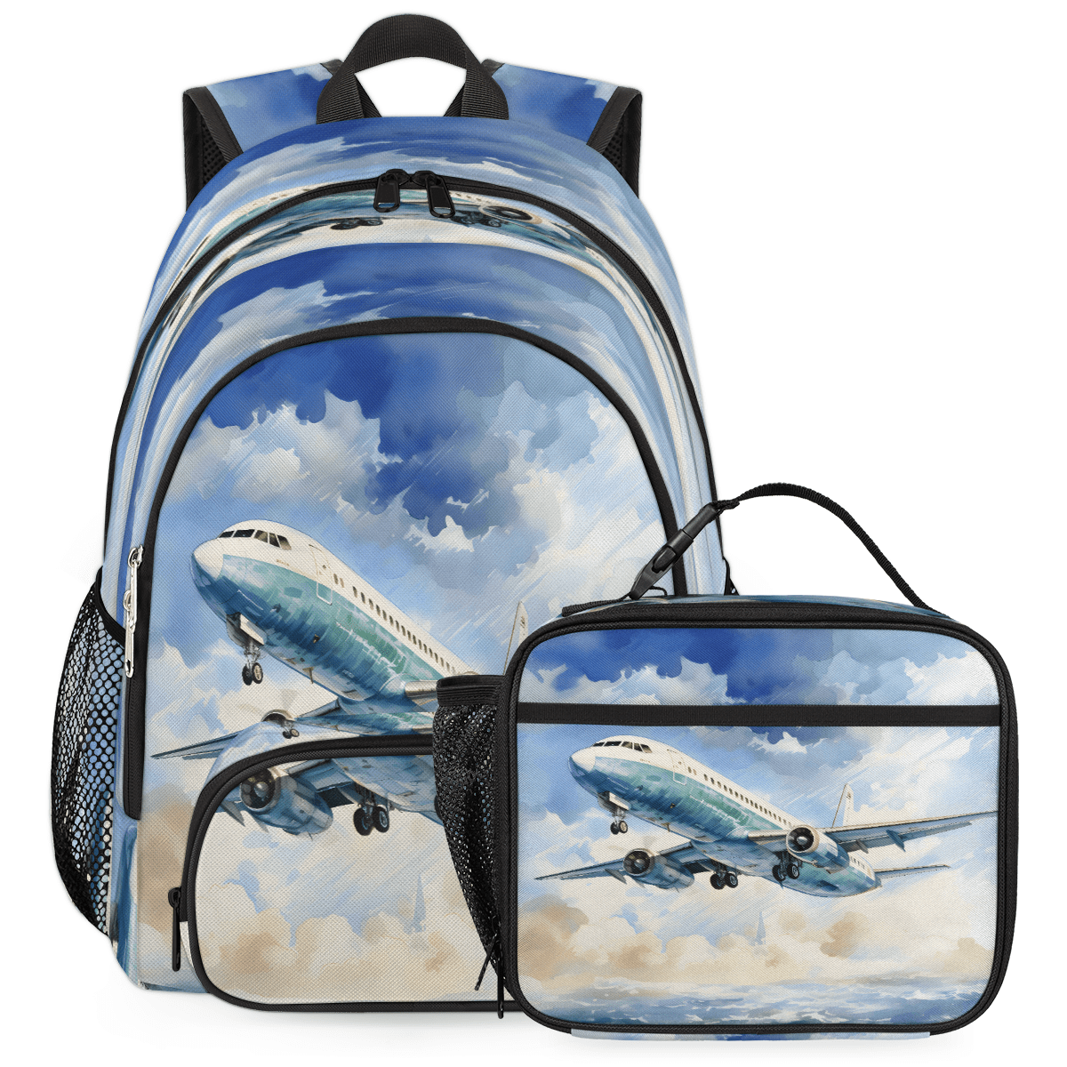 Herdesigns Airplane Flying Large Backpack Set with Lunch Box ...