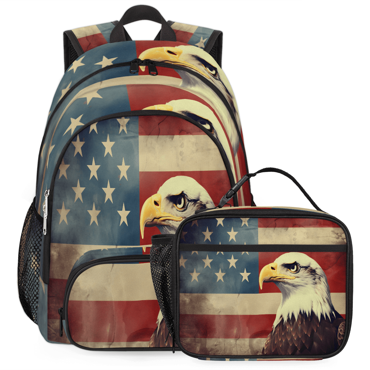 Herdesigns American Flag Eagles Backpack with Lunch Box Patriotic USA ...