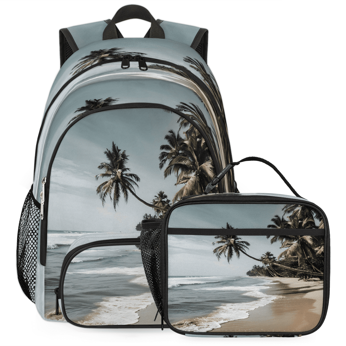 Herdesigns Beach Hawaiian Palm Trees Large Backpack Set with Lunch Box ...