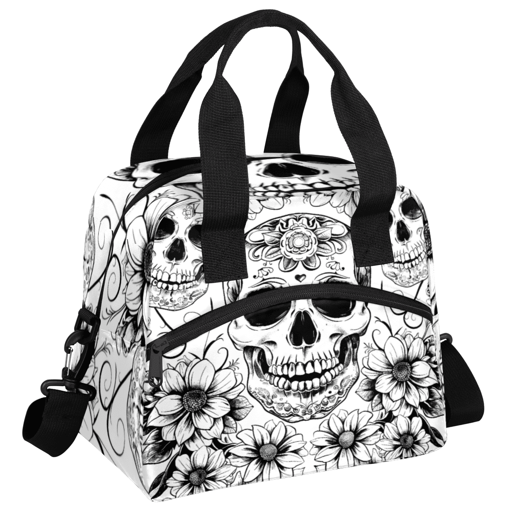 Herdesigns Black White Skull Skeleton Insulated Lunch Bag for Women Men ...