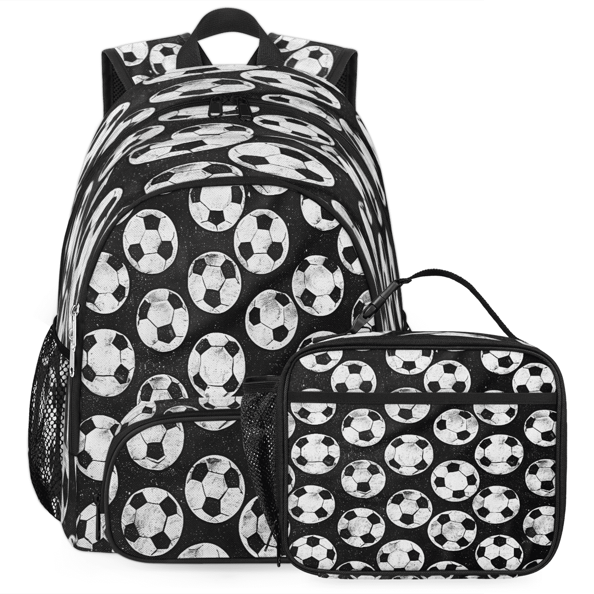 Herdesigns Black And White Soccer Ball Large Backpack Set with Lunch ...