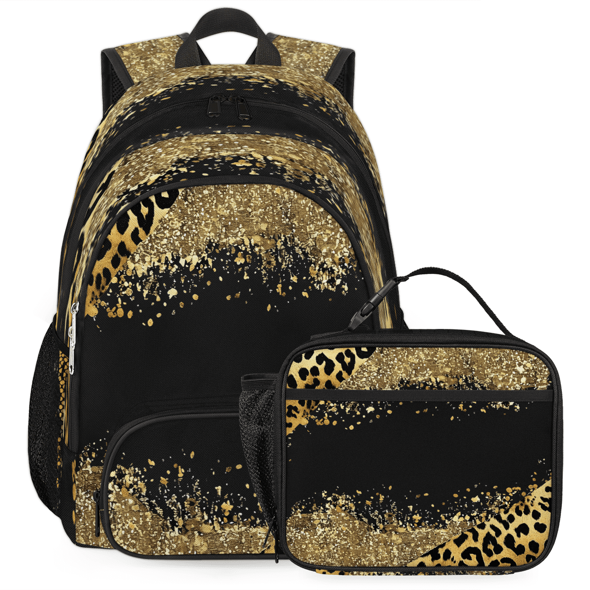 Herdesigns Brown Leopard Cheetah Large Backpack Set with Lunch Box ...