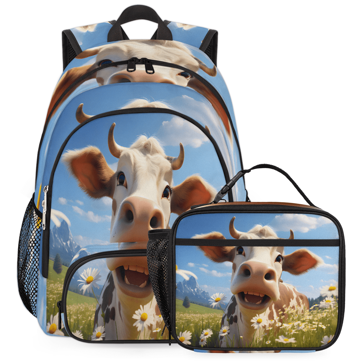 Herdesigns Cattle Cow Backpack with Lunch Box Cute Cattle Lightweight ...
