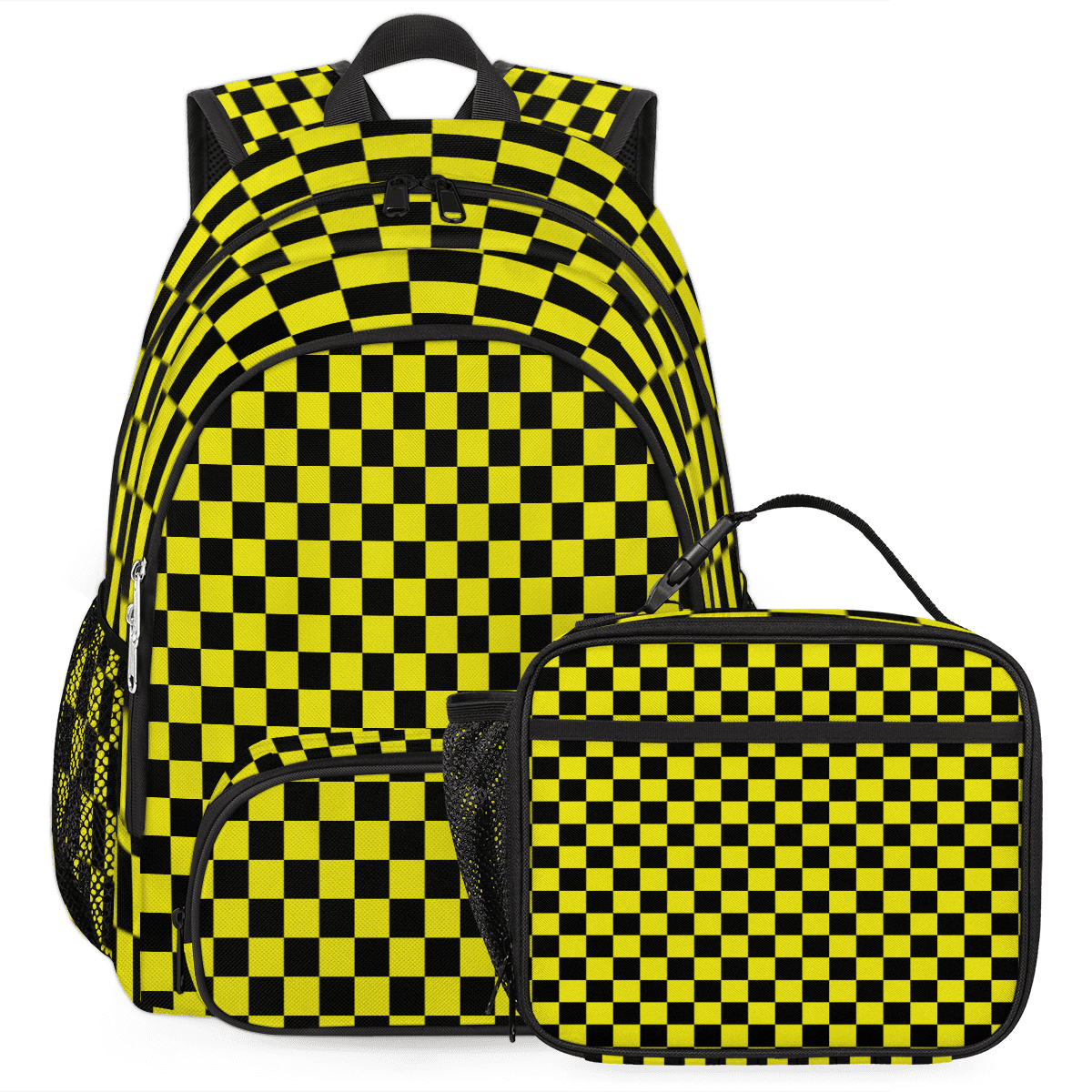 Herdesigns Checkerboard yellow and black Large Backpack Set with Lunch ...