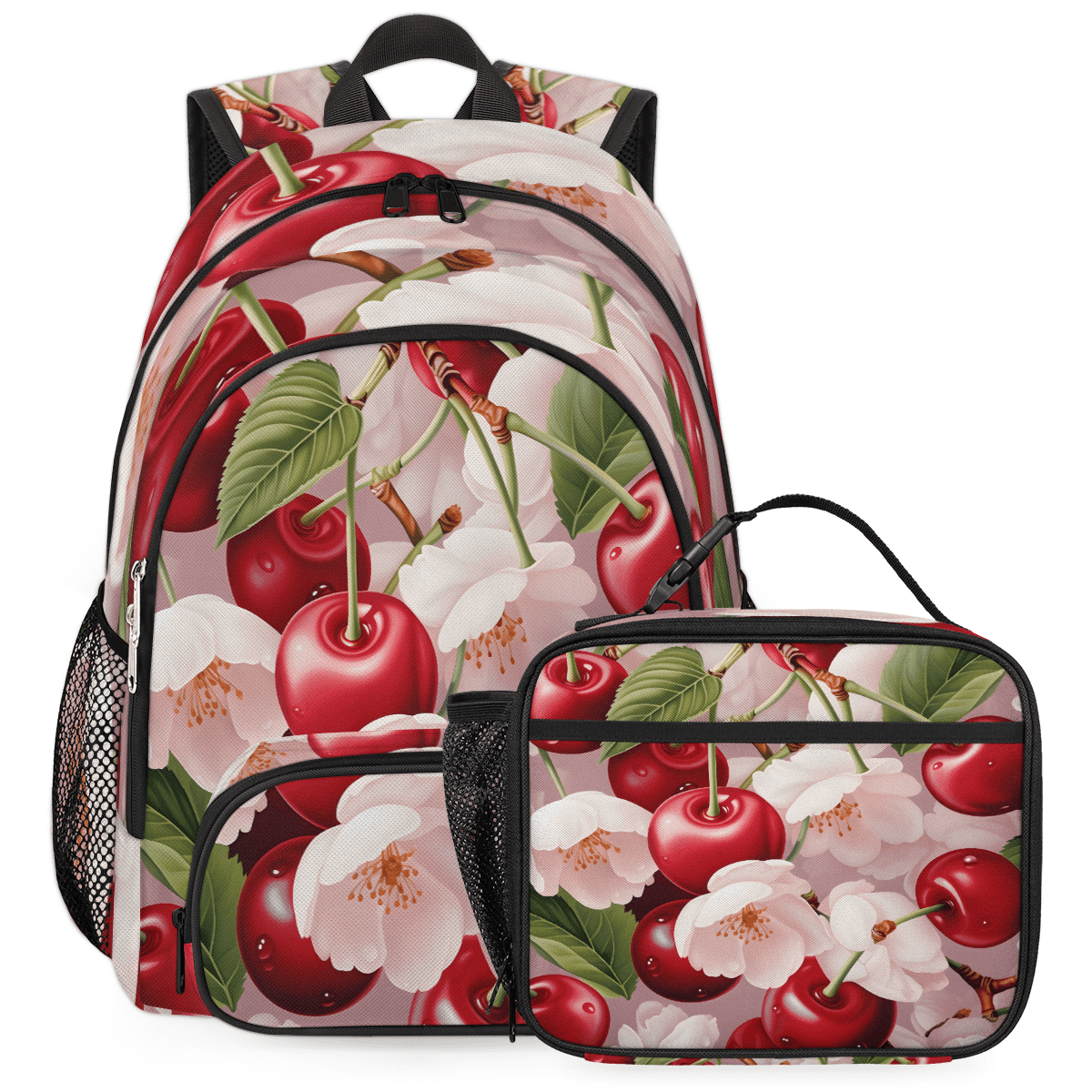 Herdesigns Cherry Flower Backpack with Lunch Box Fruits Cherry ...