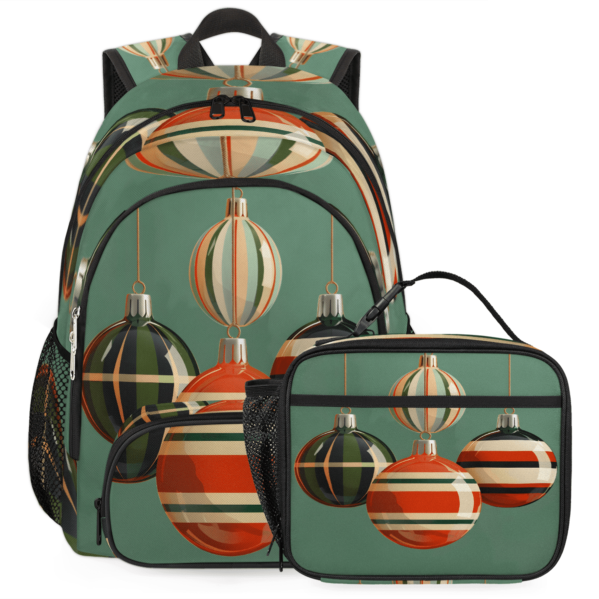 Herdesigns Christmas Ball Backpack with Lunch Box Modern Holiday ...