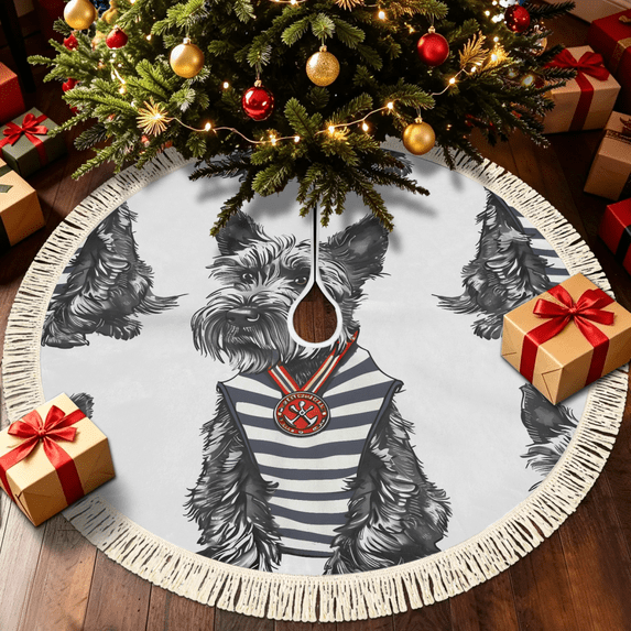Herdesigns Christmas Tree Skirt with Tassels, Foldable Scottish Terrier ...