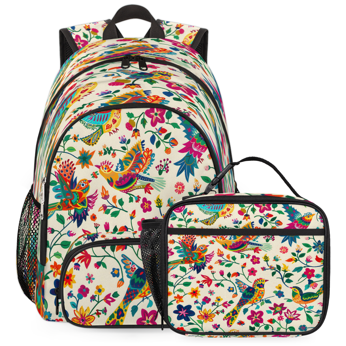 Herdesigns Colorful Mexican Floral And Bird Large Backpack Set with ...