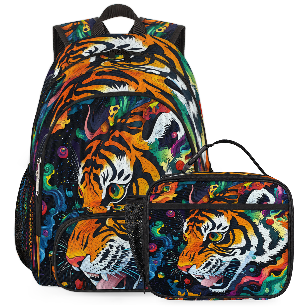 Herdesigns Cool Tiger Backpack with Lunch Box Colorful Lightweight ...