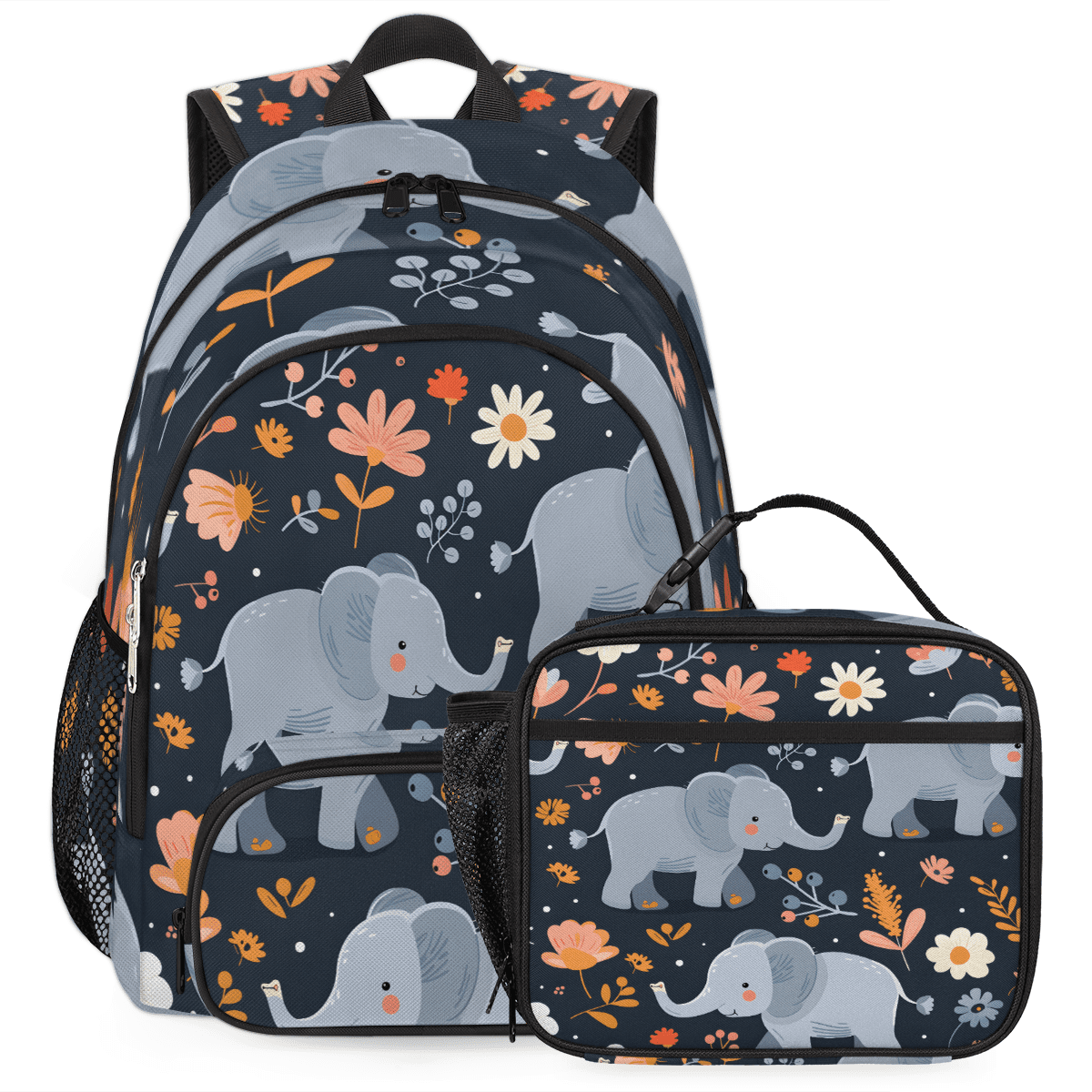 Herdesigns Cute Backpack with Lunch Box Elephant Lightweight Large ...