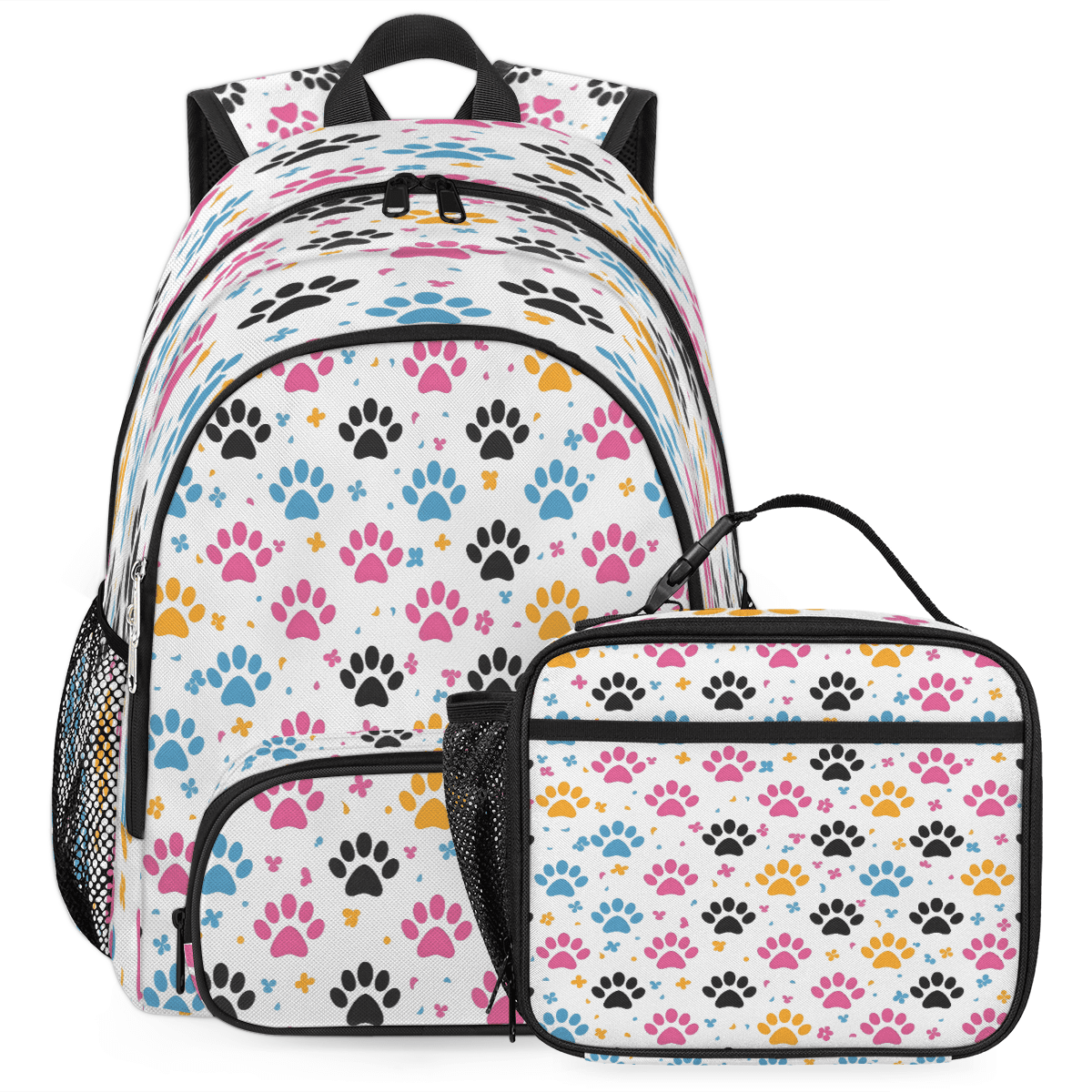 Herdesigns Cute Dog Paws Print Large Backpack Set with Lunch Box ...