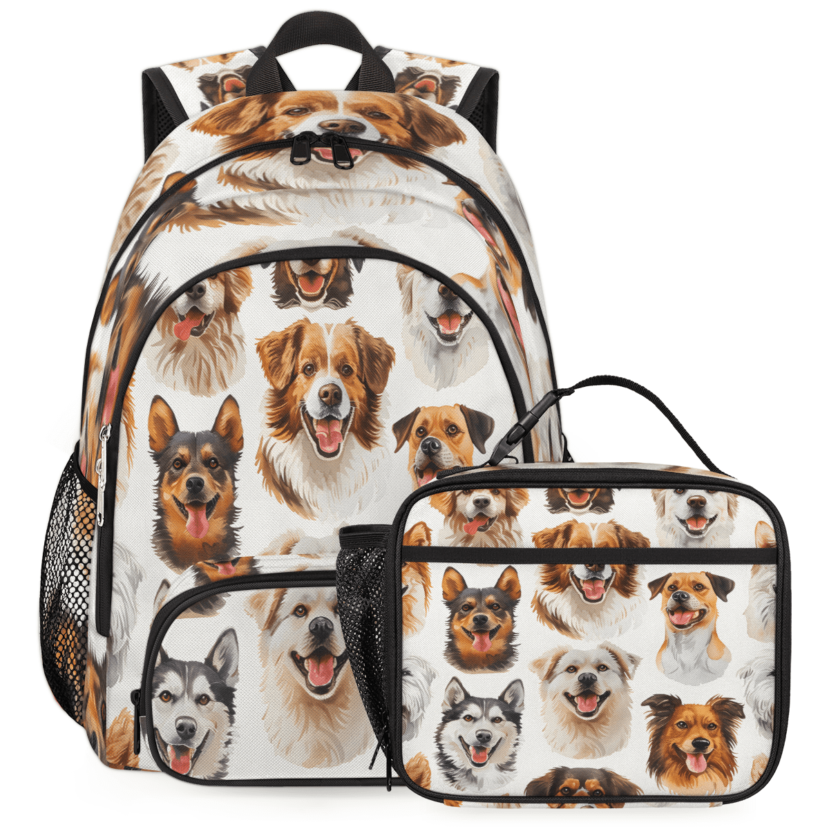 Herdesigns Cute Dogs Backpack with Lunch Box Puppy Pets Lightweight ...