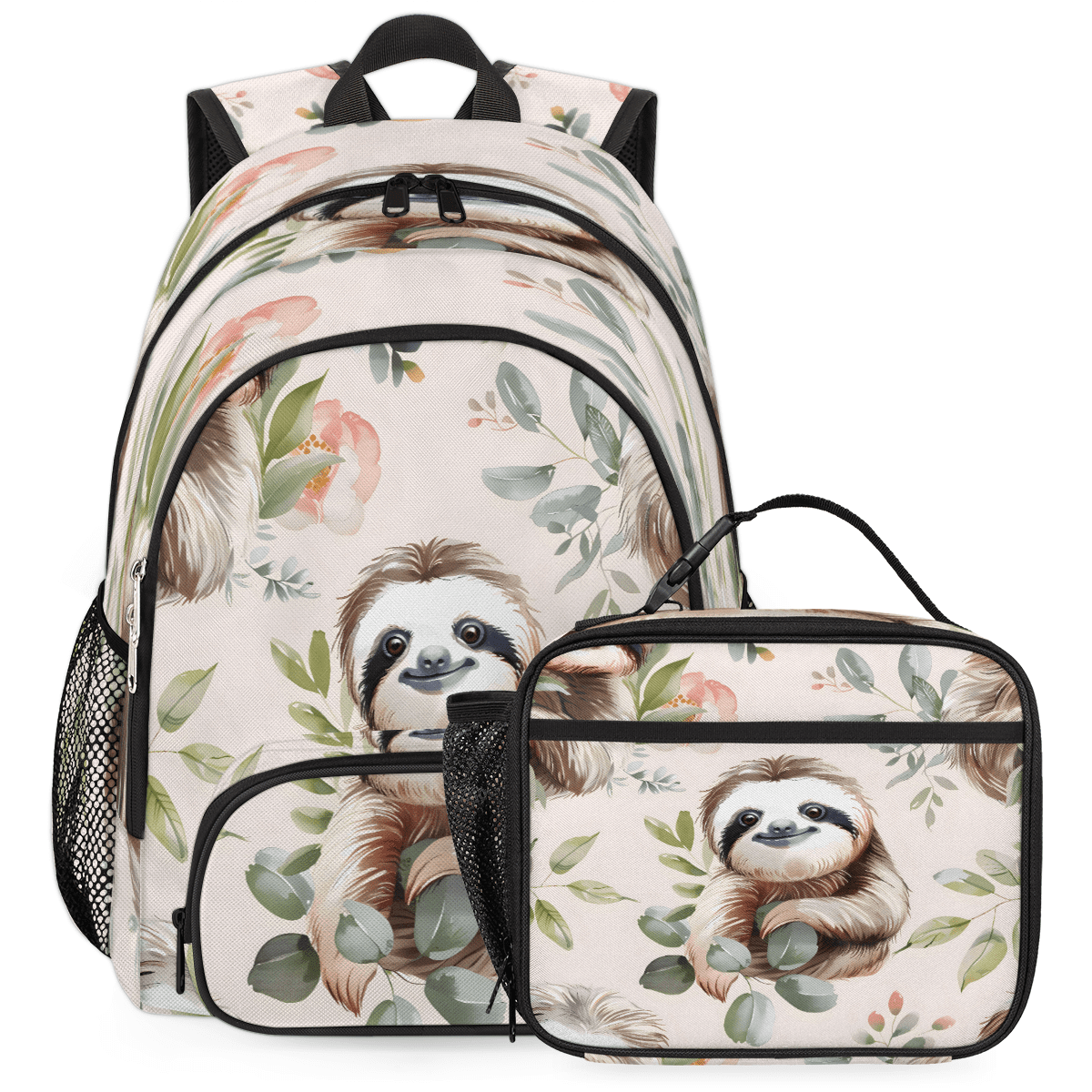Herdesigns Cute Funny Cartoon Sloth Large Backpack Set with Lunch Box ...