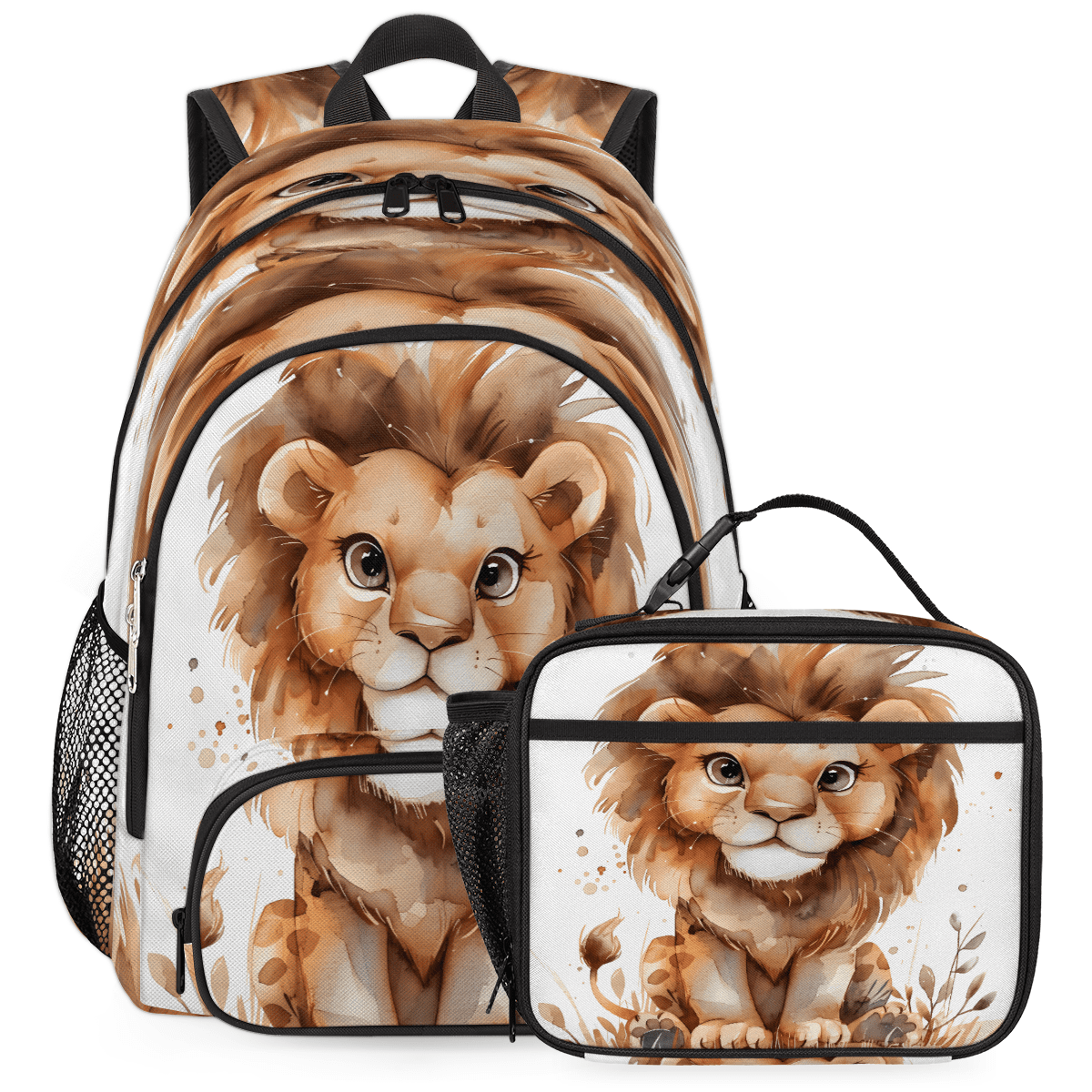 Herdesigns Cute Lion Large Backpack Set with Lunch Box Lightweight ...