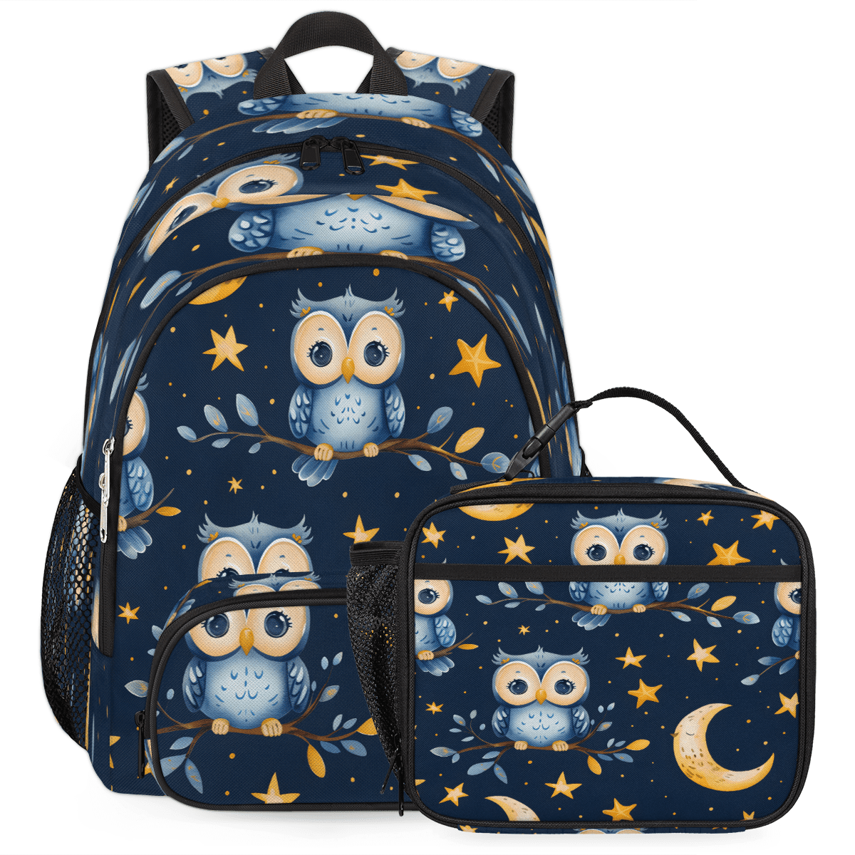 Herdesigns Cute Owl Backpack with Lunch Box Moon Star Lightweight Large ...