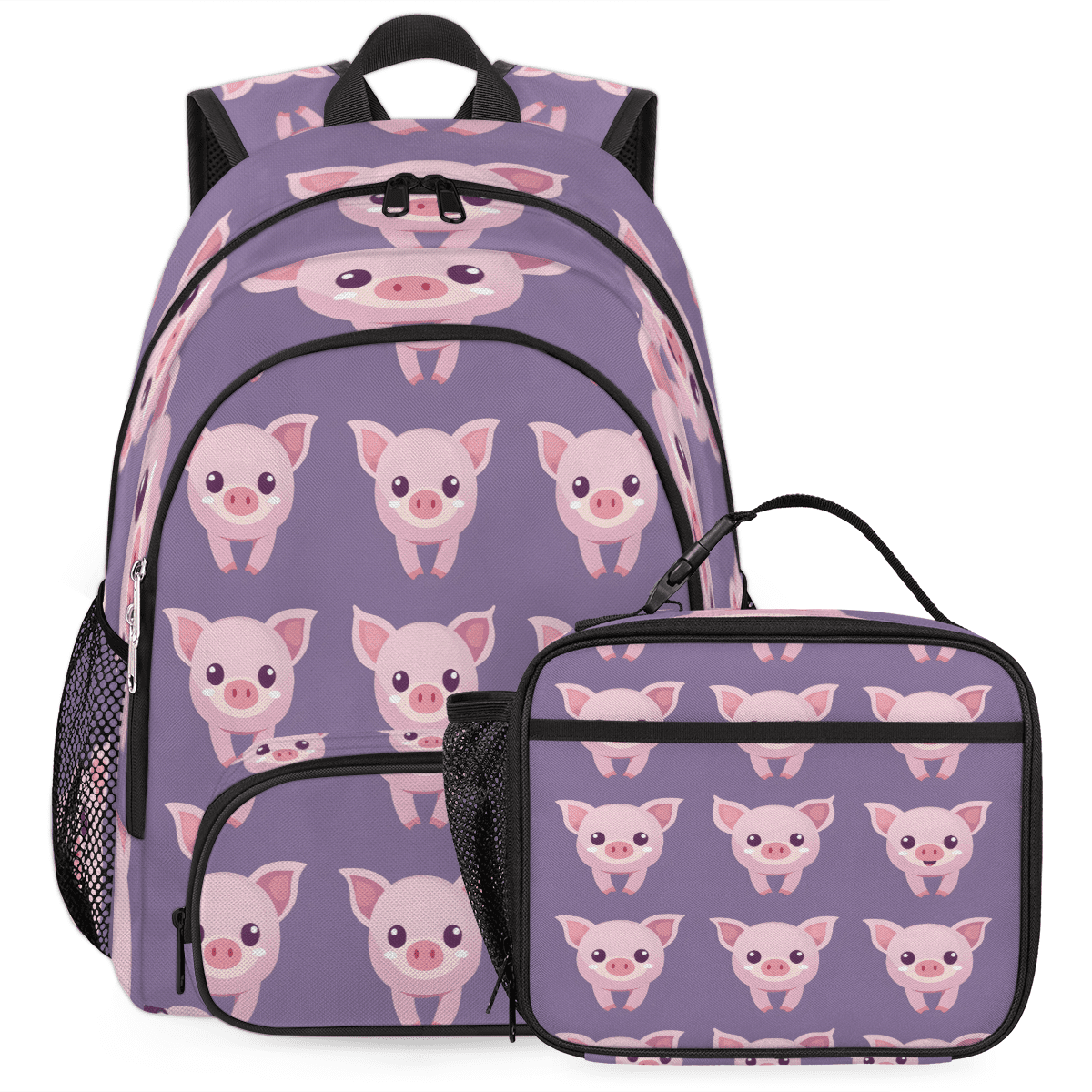 Herdesigns Cute Pig Large Backpack Set with Lunch Box Lightweight Water ...