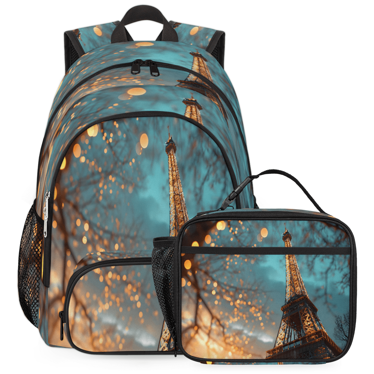 Herdesigns Eiffel Tower At Night Large Backpack Set with Lunch Box ...